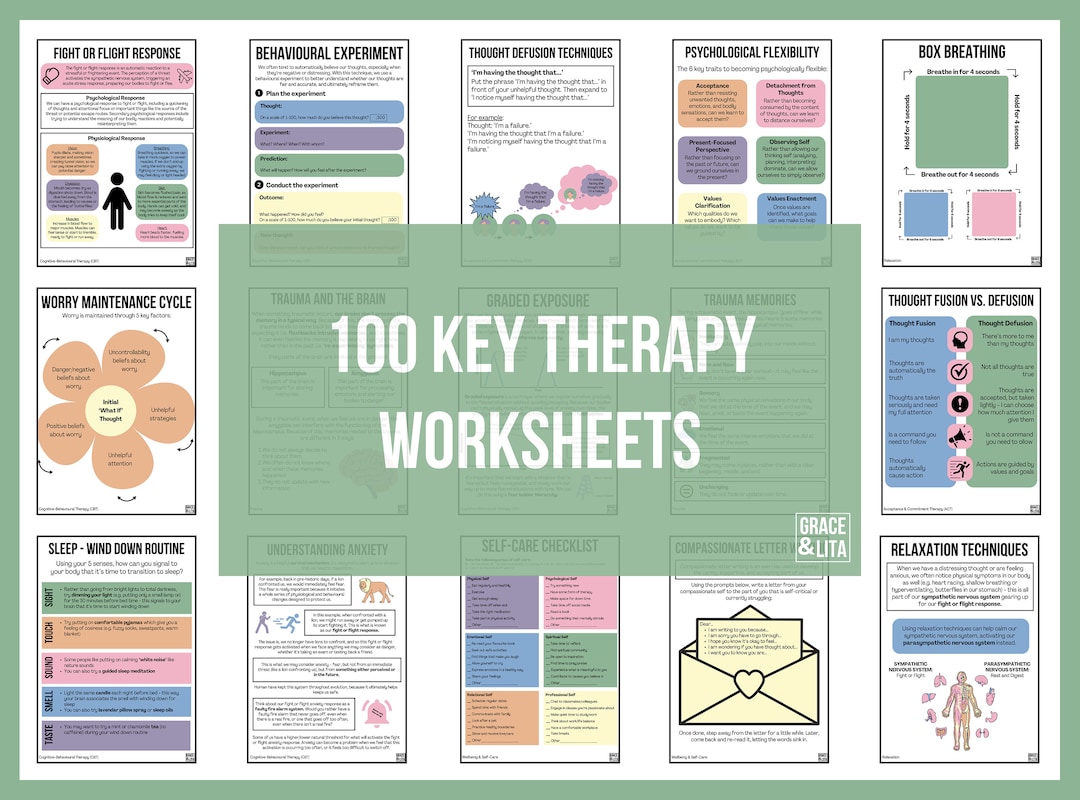 100 Key Therapy Worksheets Counselling Tools, Psychologist Resources ...