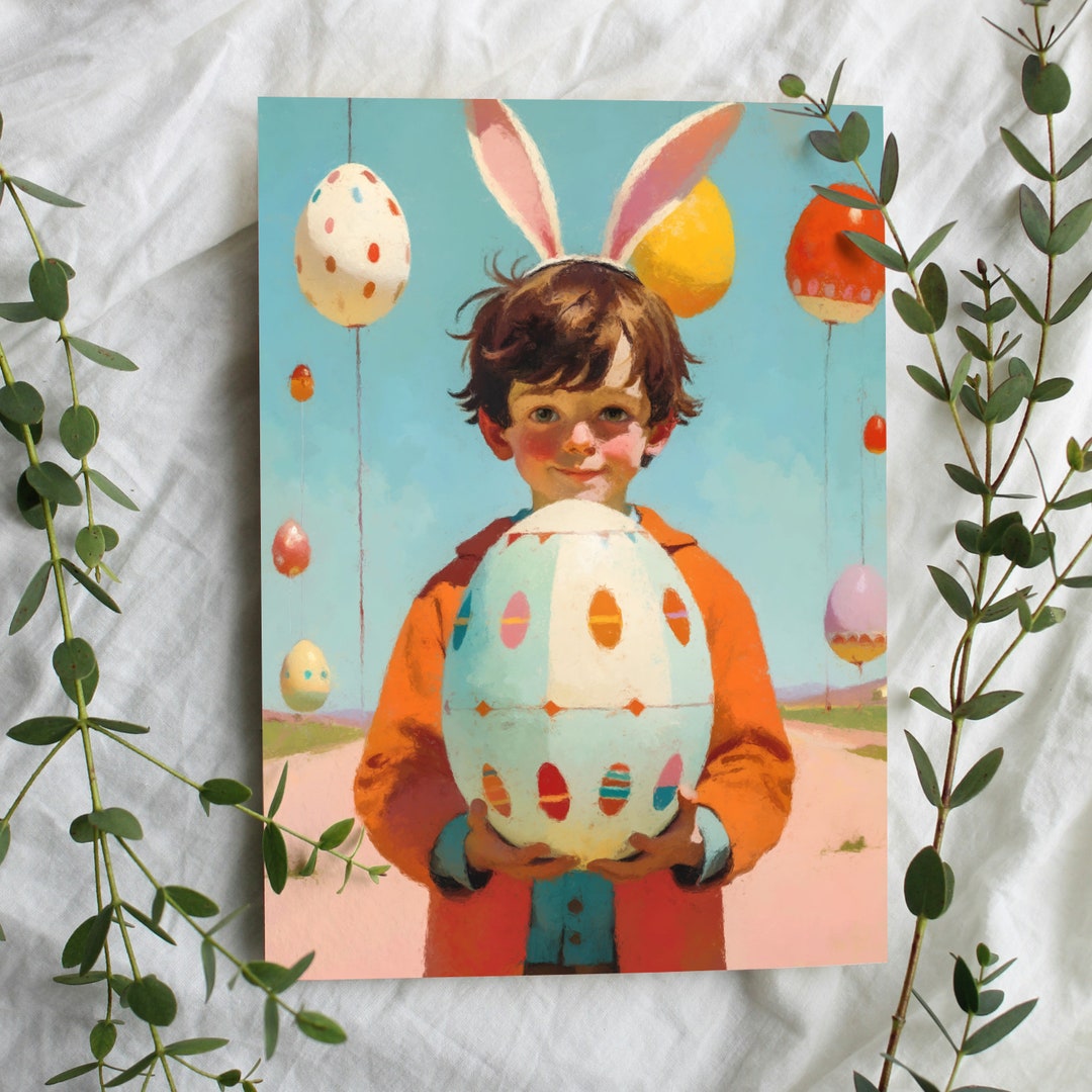 Easter Kid Boy, Colorful Easter Invitation Card With Boys, Easter Card ...