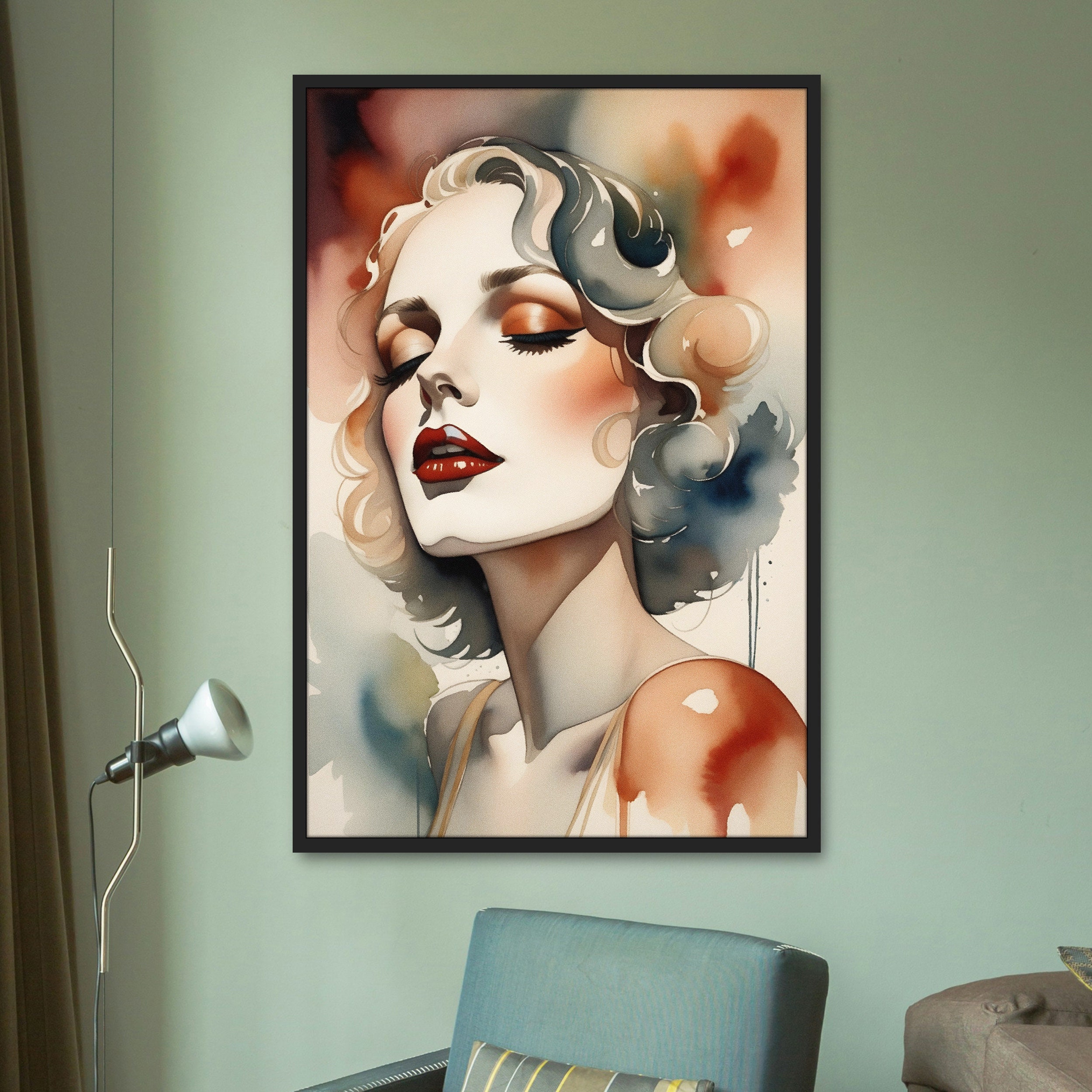 Whispers of Deco No. 1: Digital Watercolor Portrait, Woman in ...