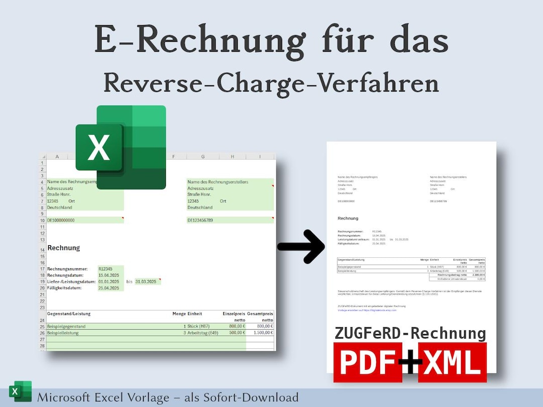 E-Rechnung Reverse Charge / ZUGFeRD-Format (Norm EN 16931) / MS Excel Vorlage - Etsy.de