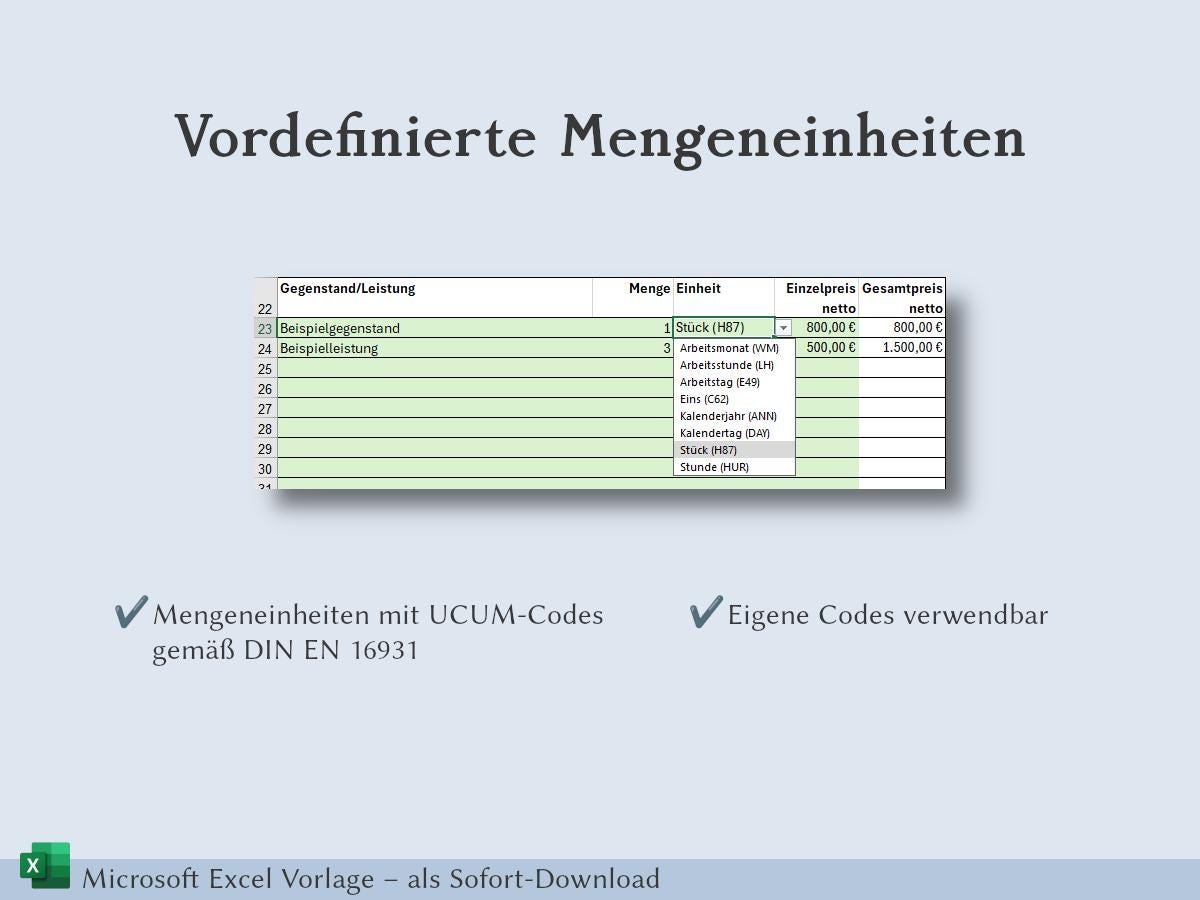 E-Rechnung mit 19 % USt. / ZUGFeRD-Format (Norm EN 16931) / MS Excel ...