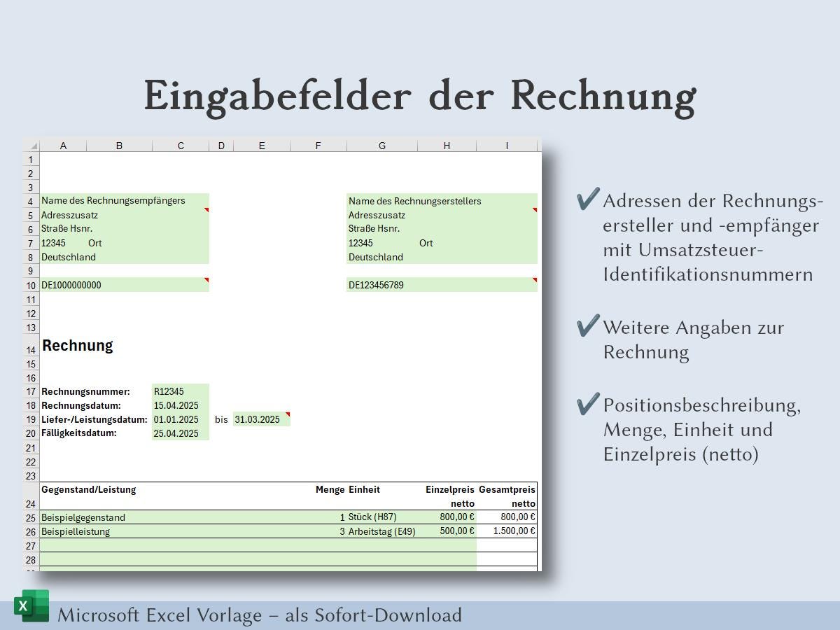 E-Rechnung Reverse Charge / ZUGFeRD-Format (Norm EN 16931) / MS Excel Vorlage - Etsy.de