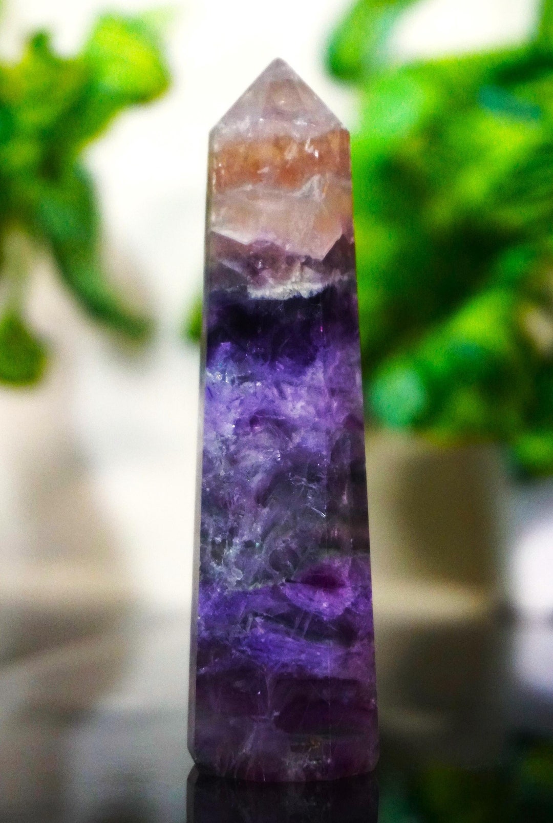 Natural 100MM Purple Fluorite Stone Obelisk Tower Point | Metaphysical ...