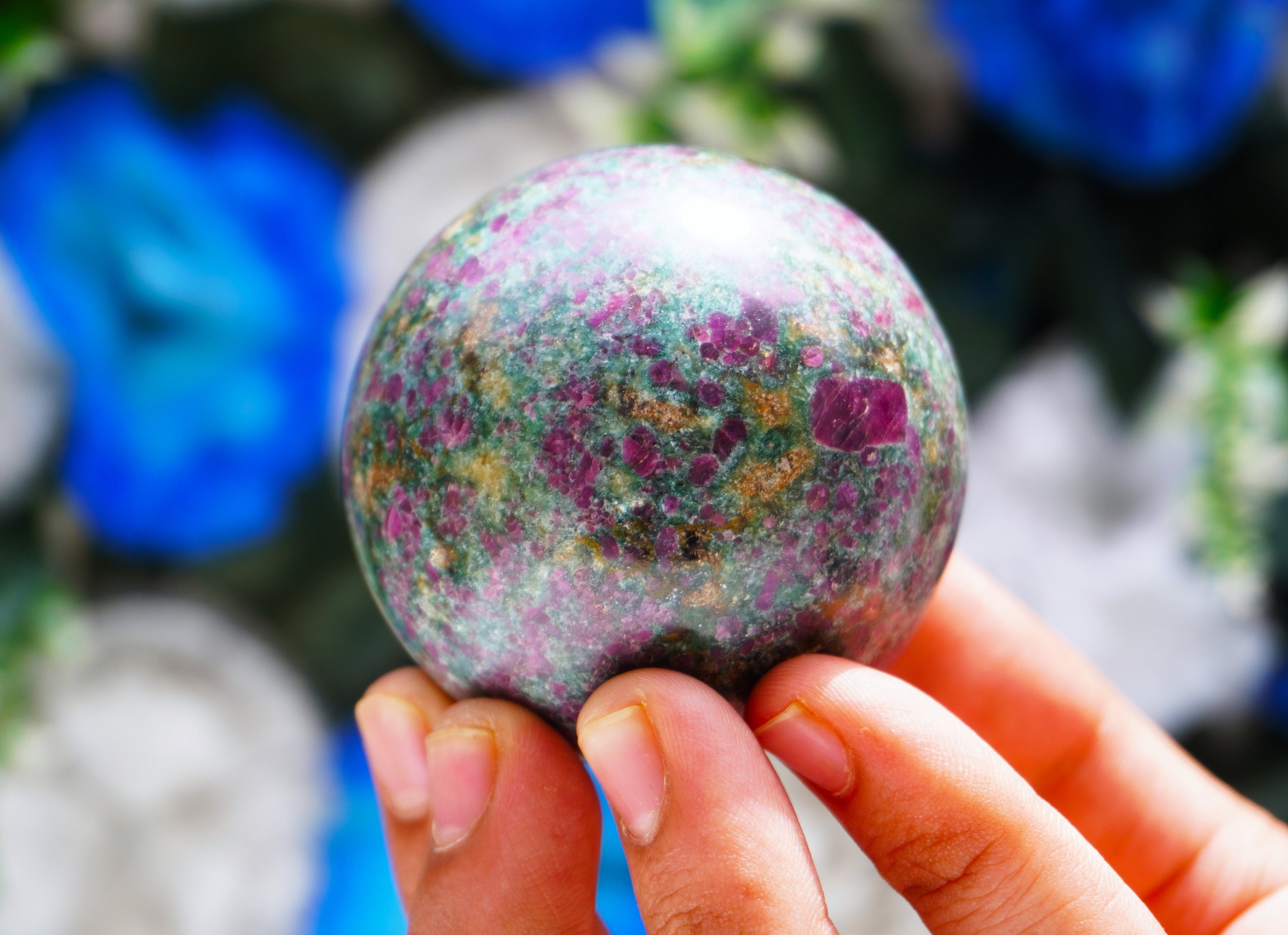 Large 65MM Pink Ruby in Fuchsite Stone Crystal Sphere Ball - Etsy