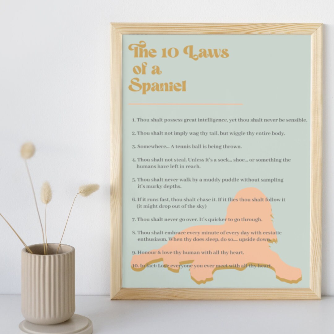 Retro Cocker Spaniel Commandments Poster Peach Fuzz Pantone Dog Lover ...