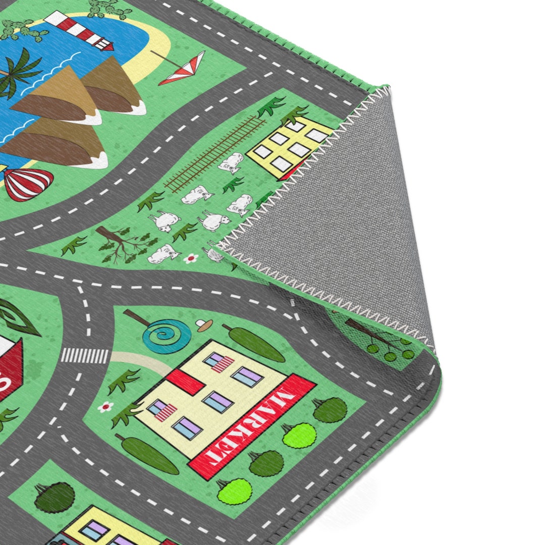 Interactive Kids Road Map Rug Educational Playroom Decor Colourful City ...