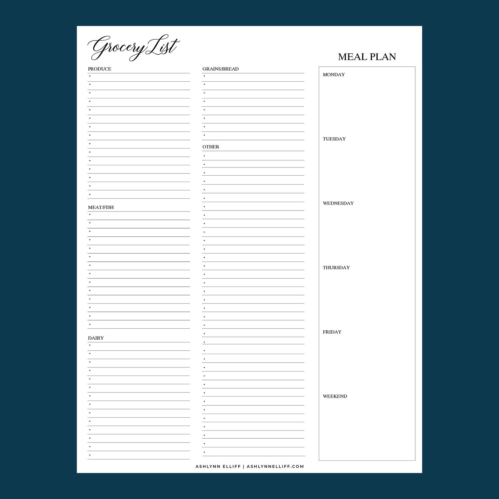 INSTANT DOWNLOAD | Printable Grocery List | Meal Planning Sheets | Meal ...