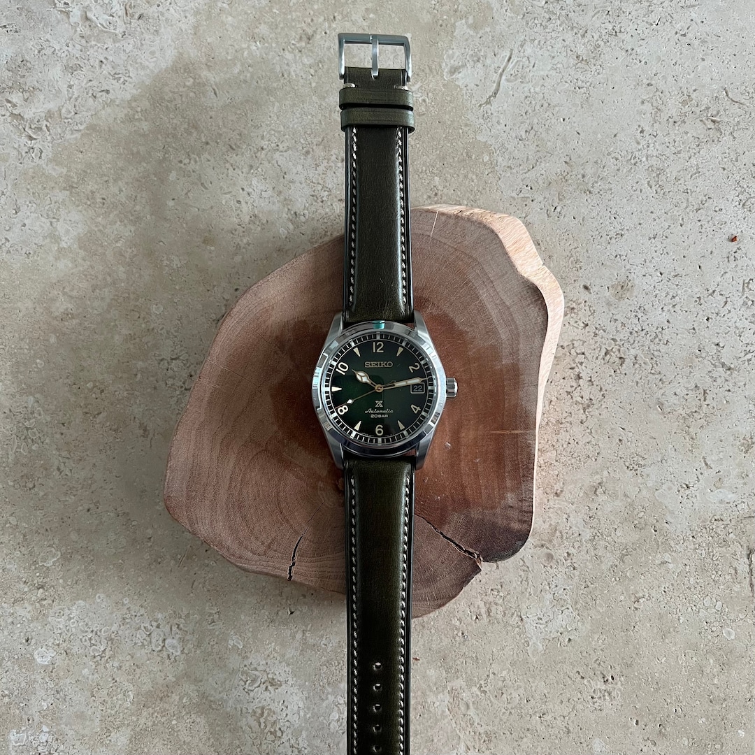 Chromexcel Leather Strap Pasture Green White Stitch - Etsy