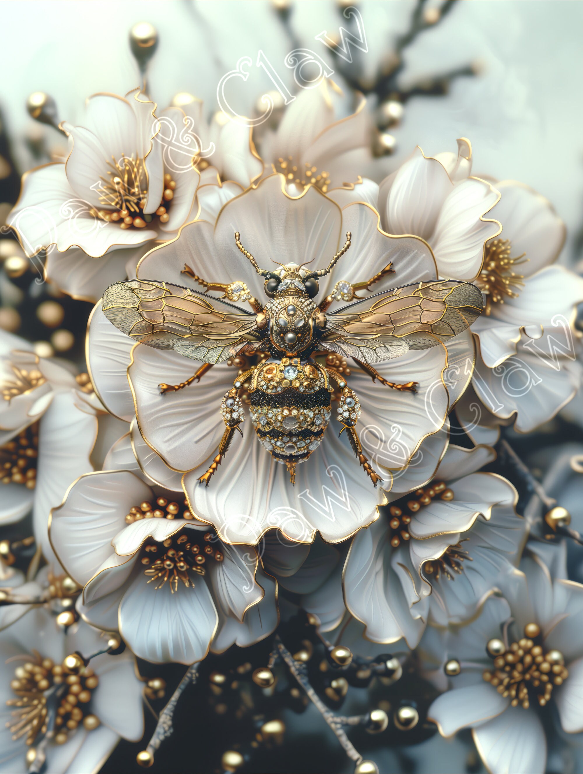 Jeweled Bee Instant Download Ornate Diamond Gold Decorated Insect ...