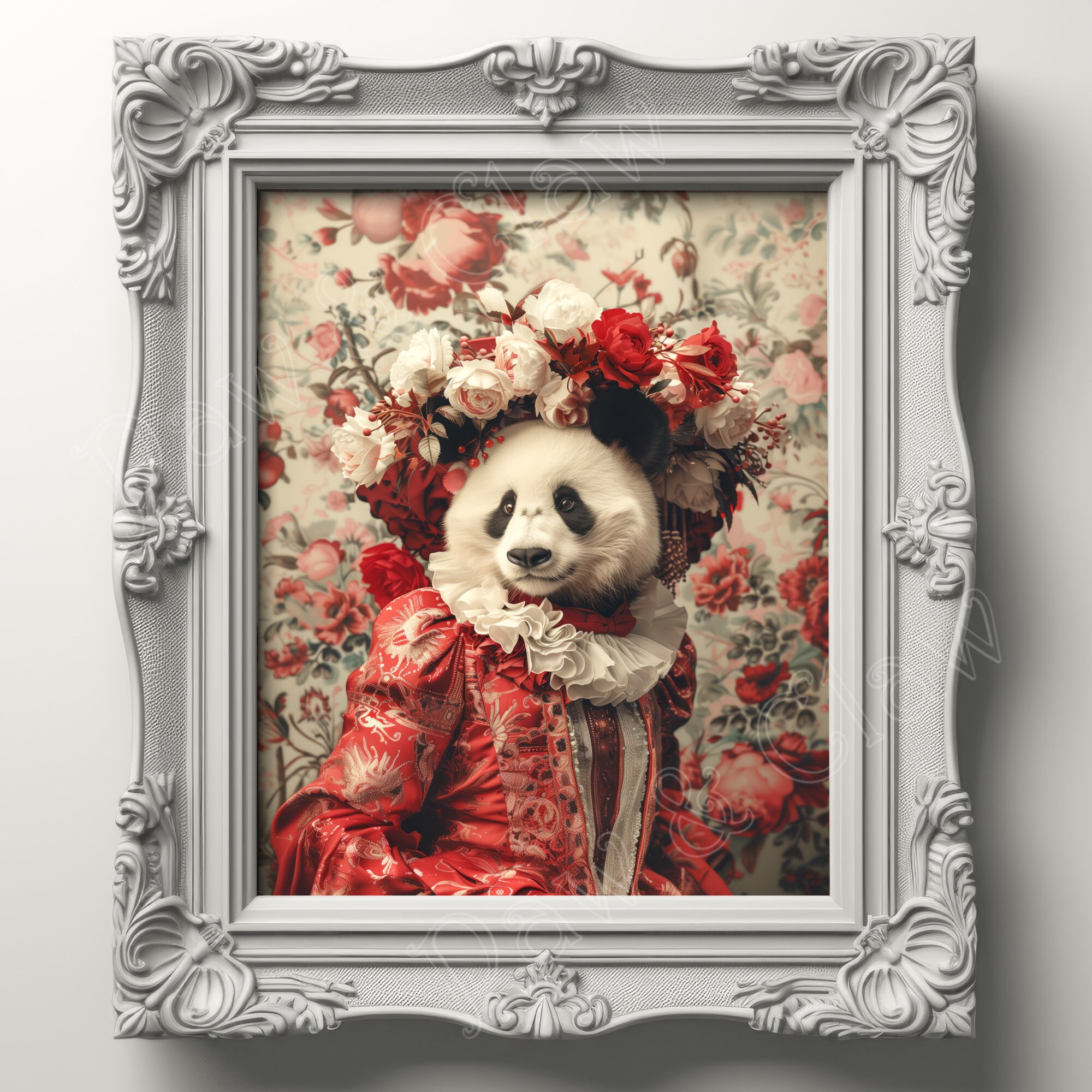 The Lady Panda With Floral Wallpaper Instant Download Art Victorian ...