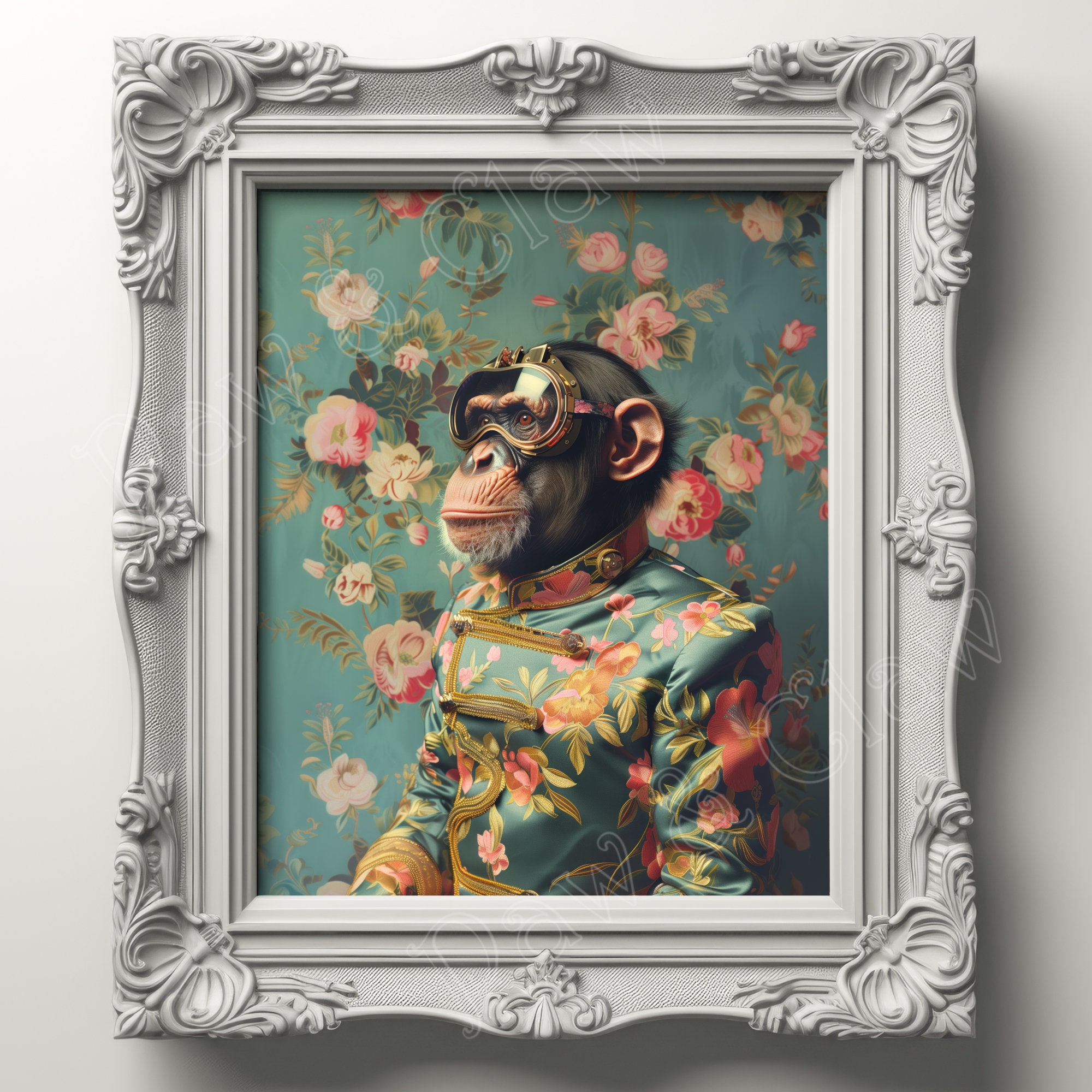 Floral Chimp Digital Download Original Wall Decor Art Painted Flower ...