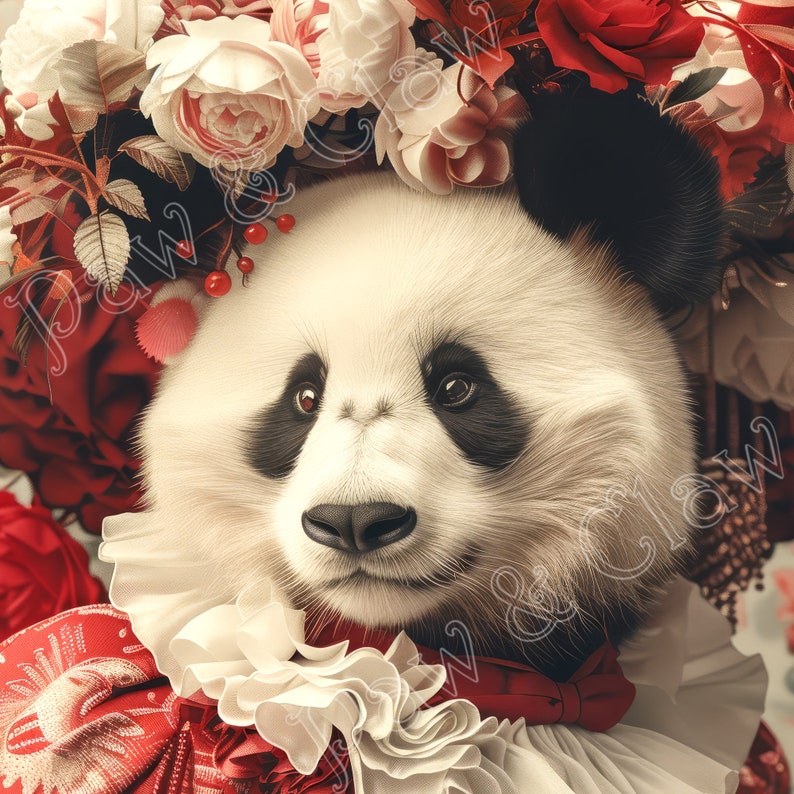 The Lady Panda With Floral Wallpaper Instant Download Art Victorian ...