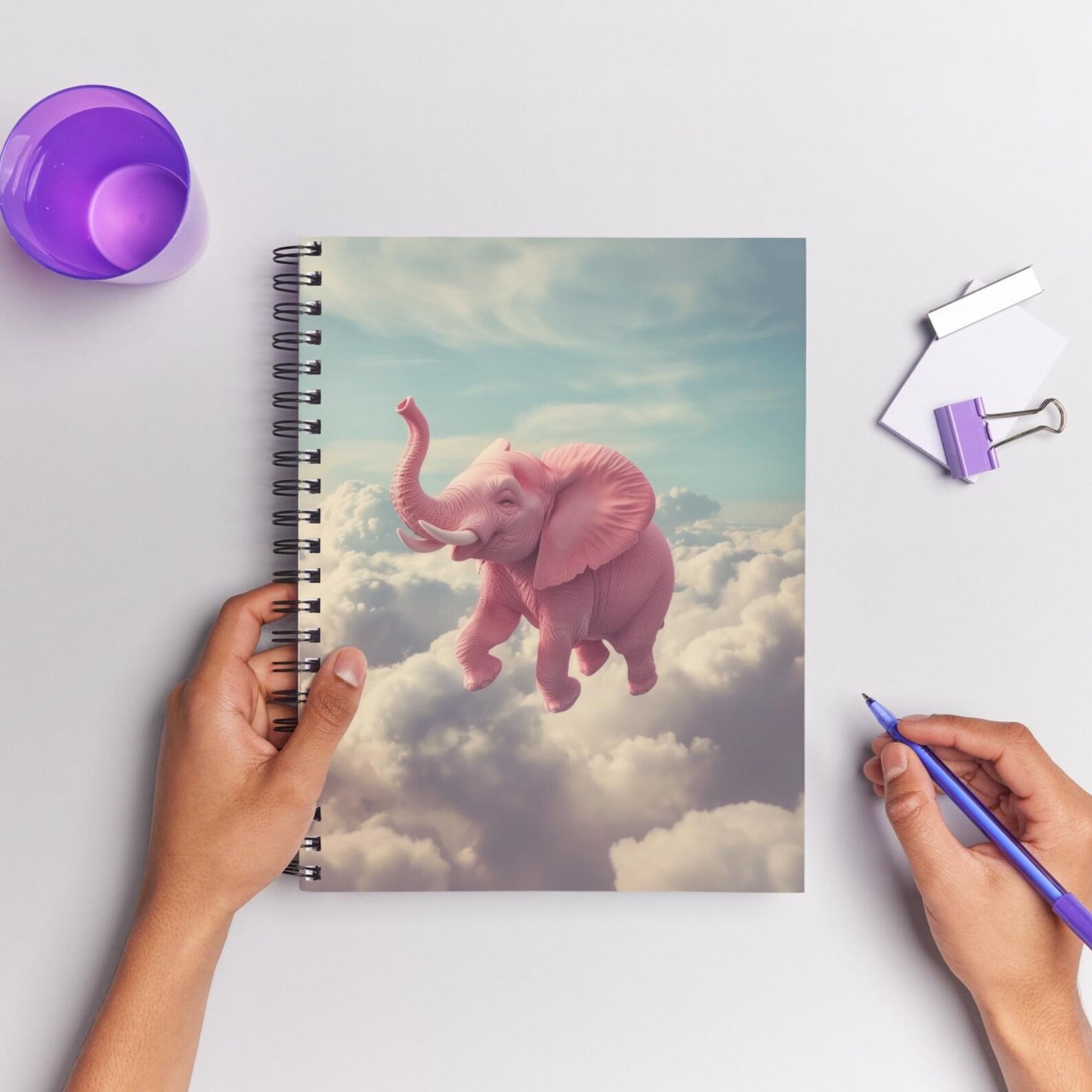 Pink Elephant Flying in the Clouds, Instant Download Original Boho Wall ...