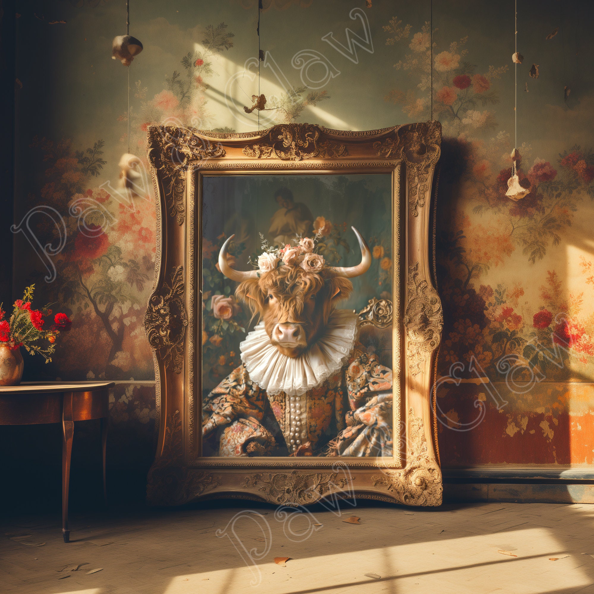 Highland Cow in Victorian Style Costume Instant Digital Downloadable ...