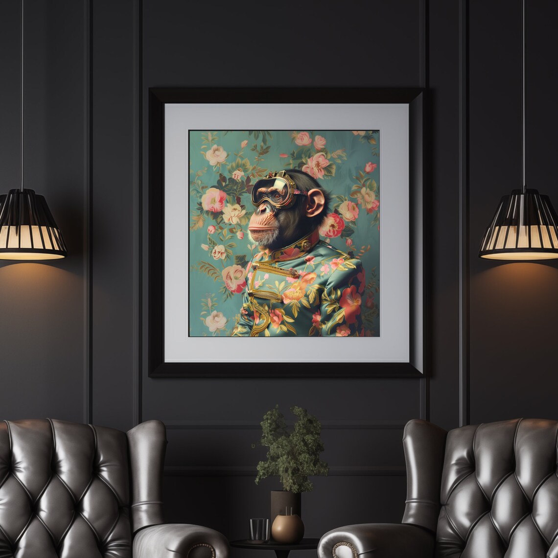 Floral Chimp Digital Download Original Wall Decor Art Painted Flower ...