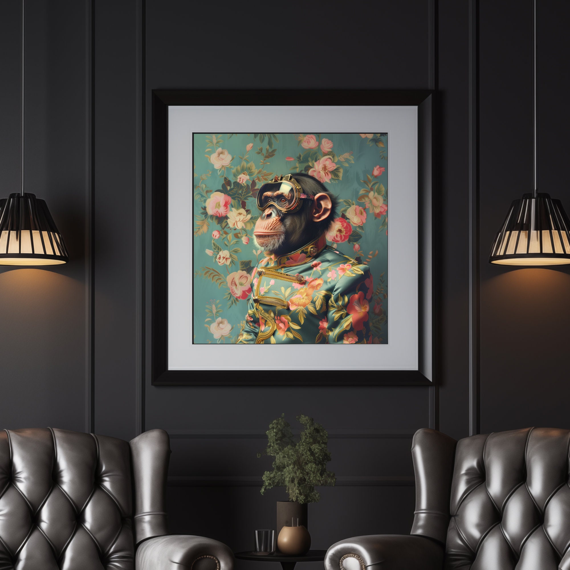 Floral Chimp Digital Download Original Wall Decor Art Painted Flower ...