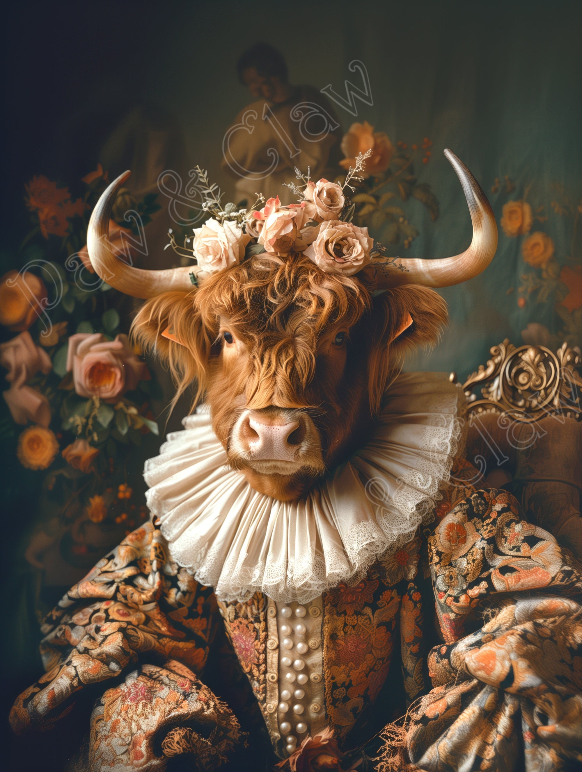 Highland Cow in Victorian Style Costume Instant Digital Downloadable ...