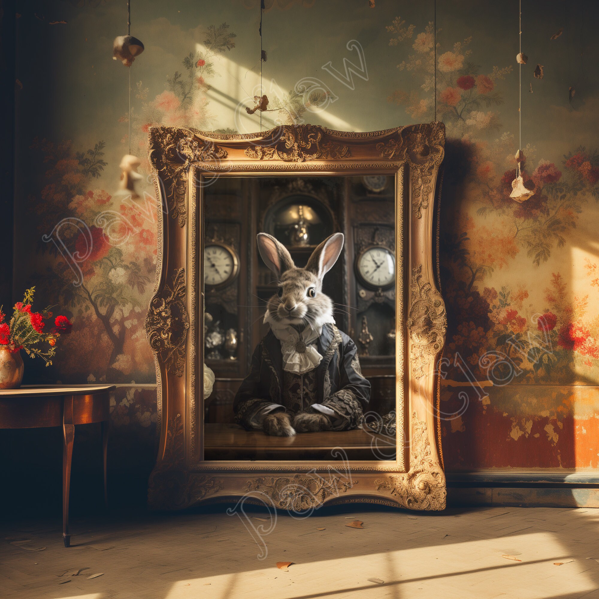 Clock Shop Rabbit Vintage Art Print Digital Download Retro Wall Decor ...