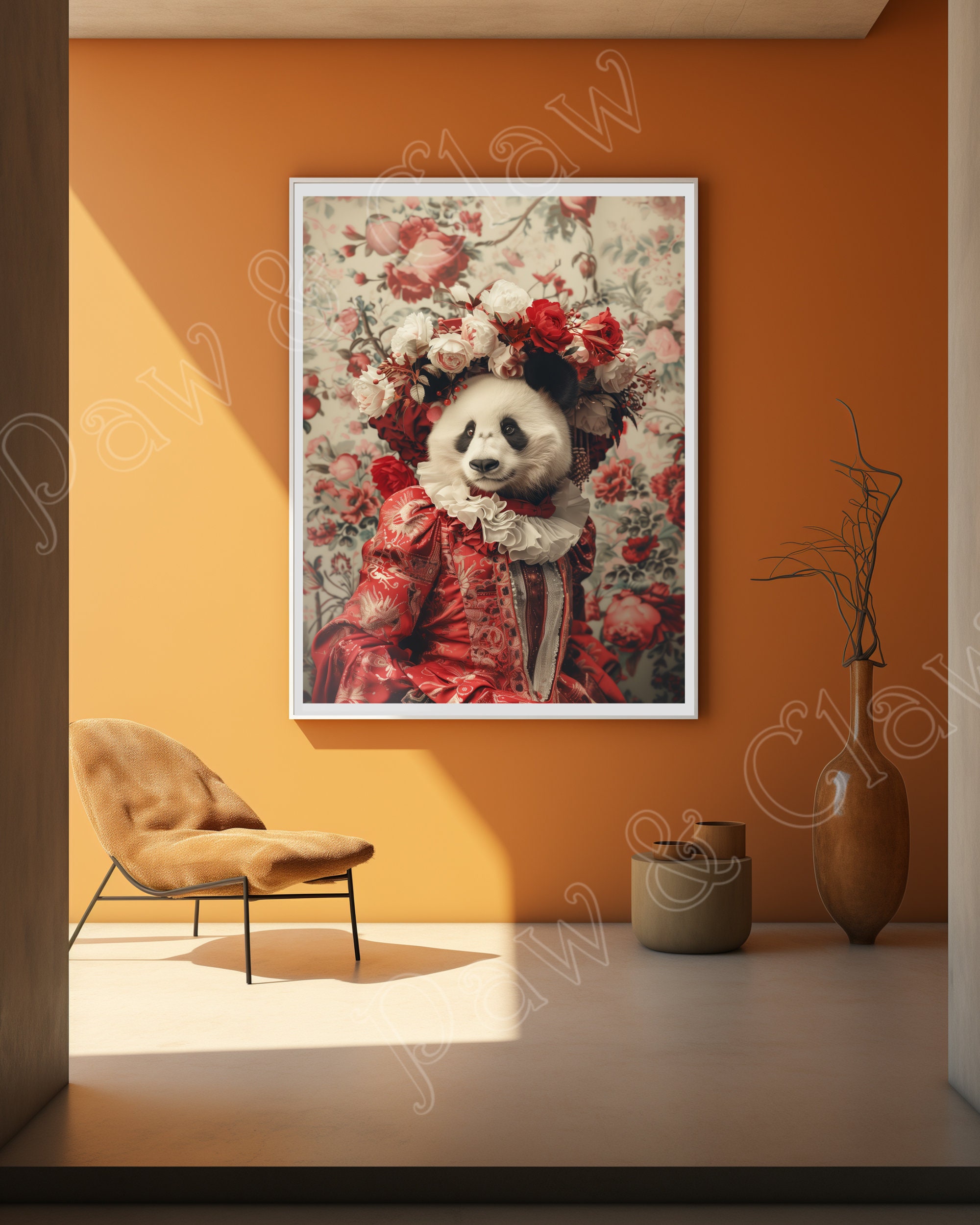 The Lady Panda With Floral Wallpaper Instant Download Art Victorian ...