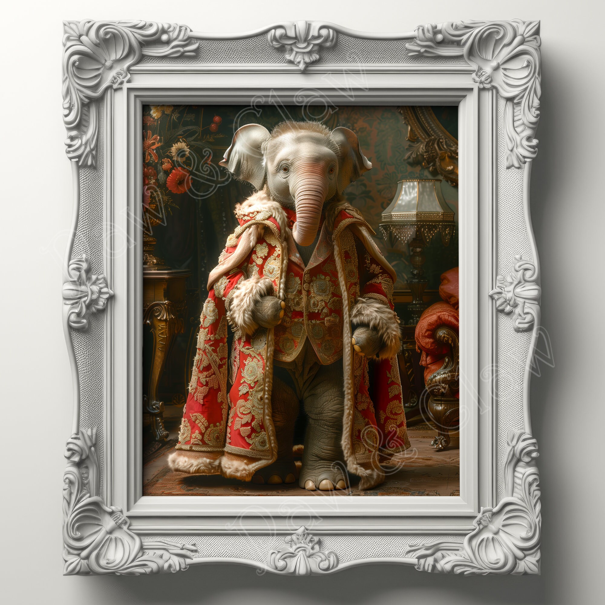 Baby Elephant in Victorian Style Costume Vintage Wall Art Decor Instant ...