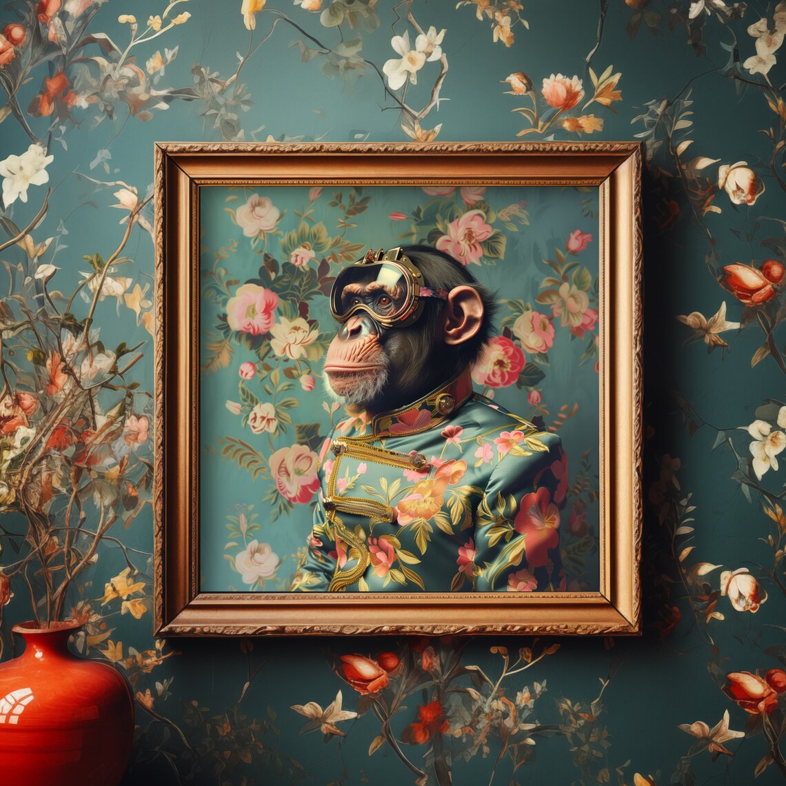 Floral Chimp Digital Download Original Wall Decor Art Painted Flower ...