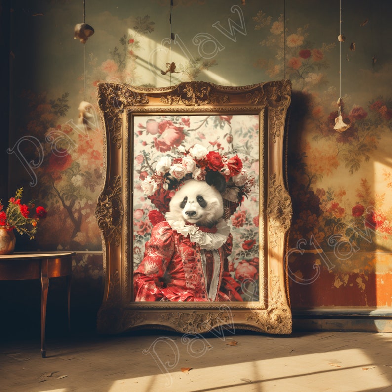 The Lady Panda With Floral Wallpaper Instant Download Art Victorian ...