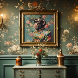 Floral Chimp Digital Download Original Wall Decor Art Painted Flower ...