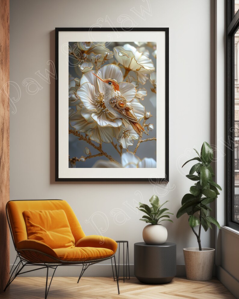 Jeweled Bird on Flowers Instant Download Ornate Diamond Decorated Bird ...