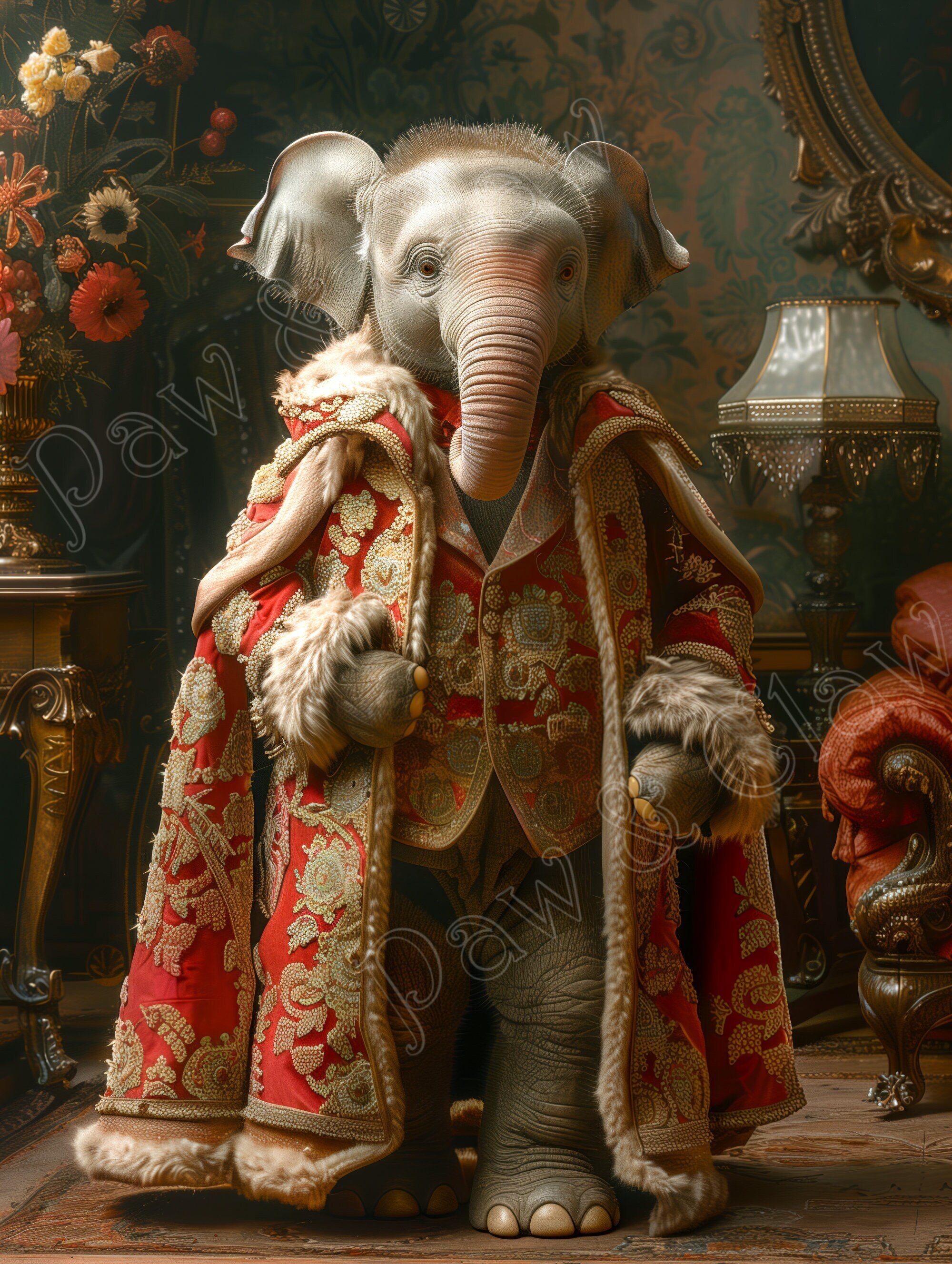 Baby Elephant in Victorian Style Costume Vintage Wall Art Decor Instant ...