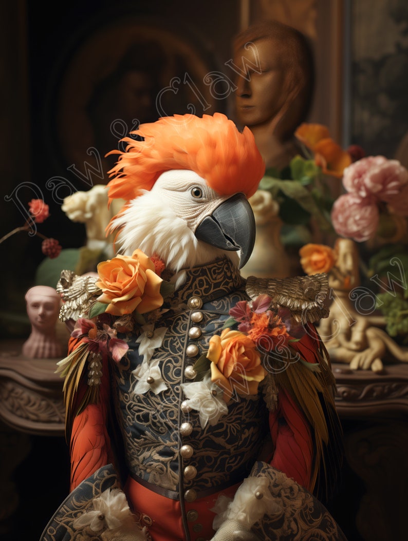 Colonel Parrot Digital Download Vintage Style Animal Portrait Print ...