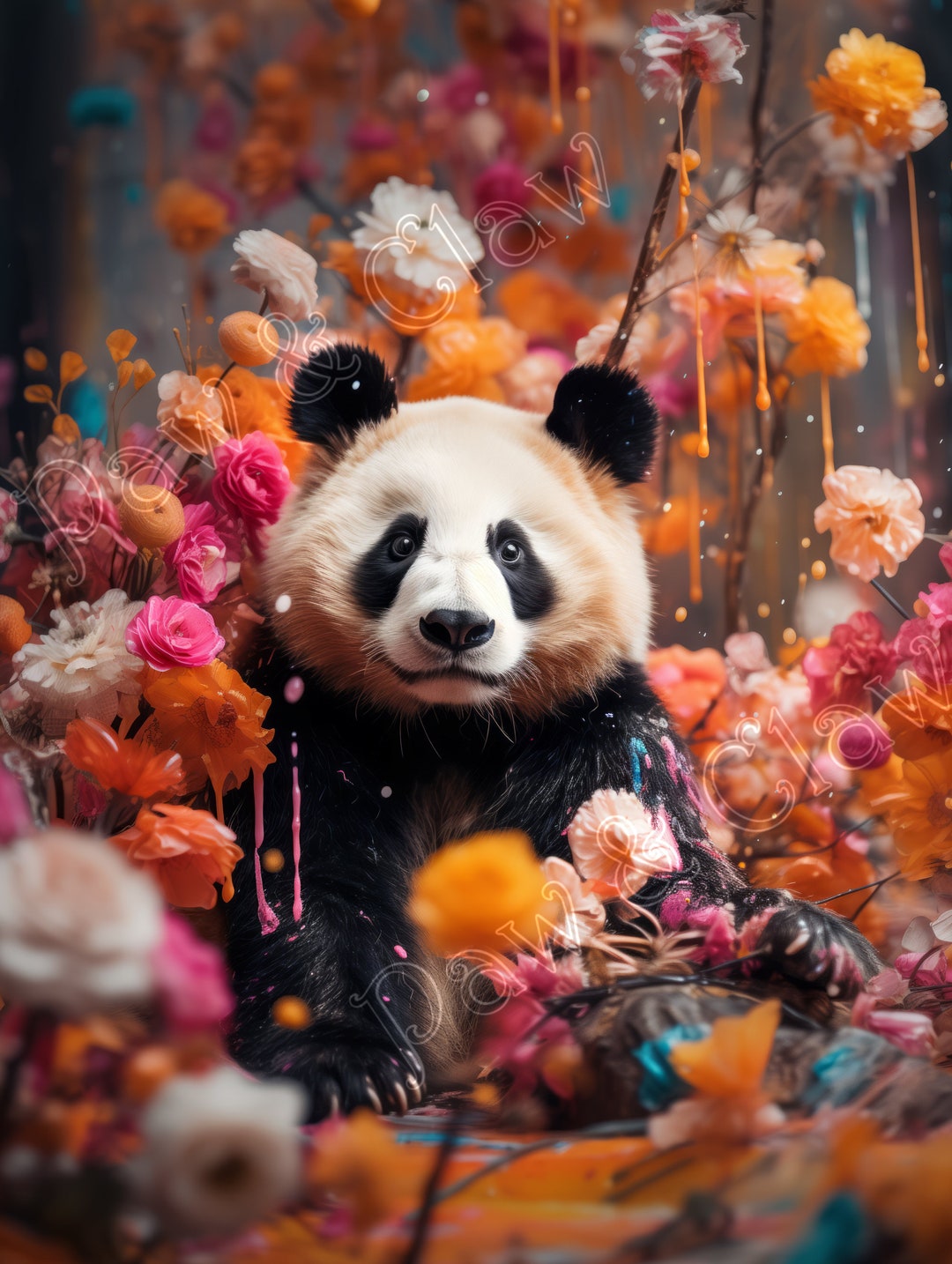 Painted Panda Art Print Digital Download Fun Quirky Wall Decor Animal ...