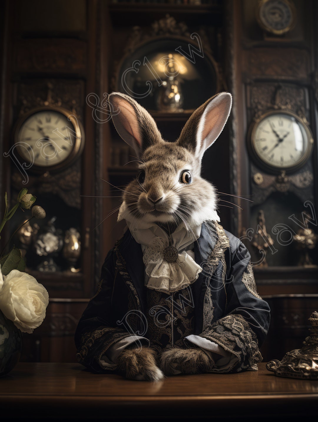 Clock Shop Rabbit Vintage Art Print Digital Download Retro Wall Decor ...