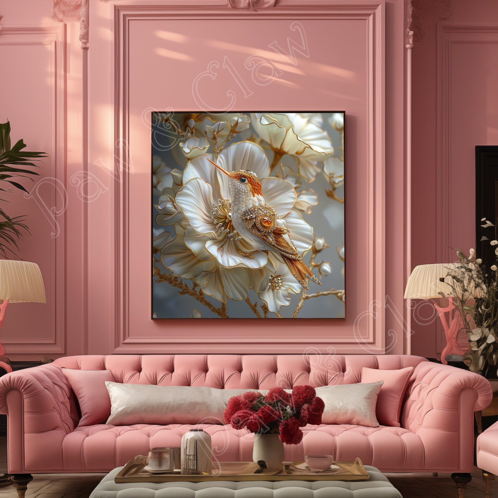 Jeweled Bird on Flowers Instant Download Ornate Diamond Decorated Bird ...