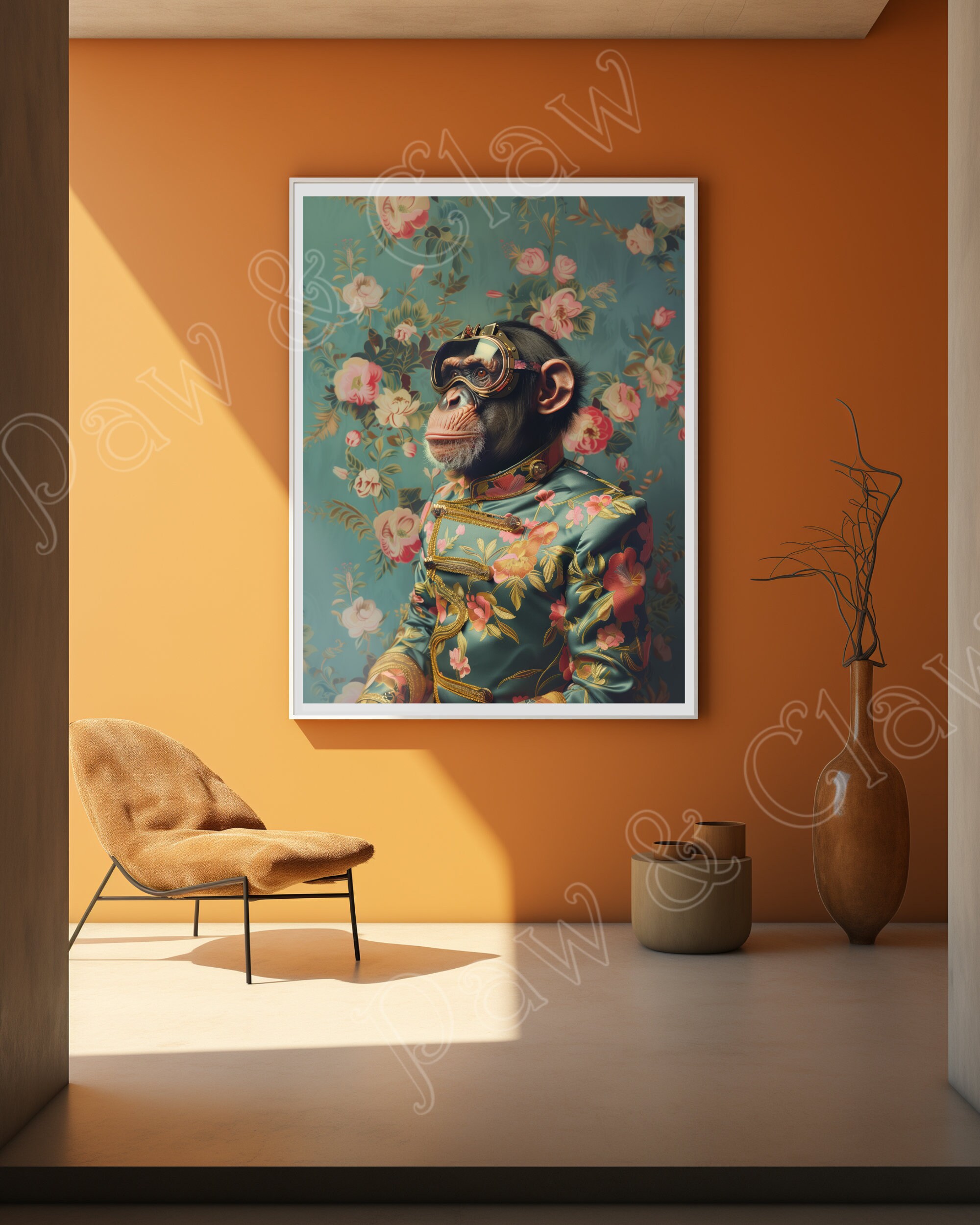 Floral Chimp Digital Download Original Wall Decor Art Painted Flower ...