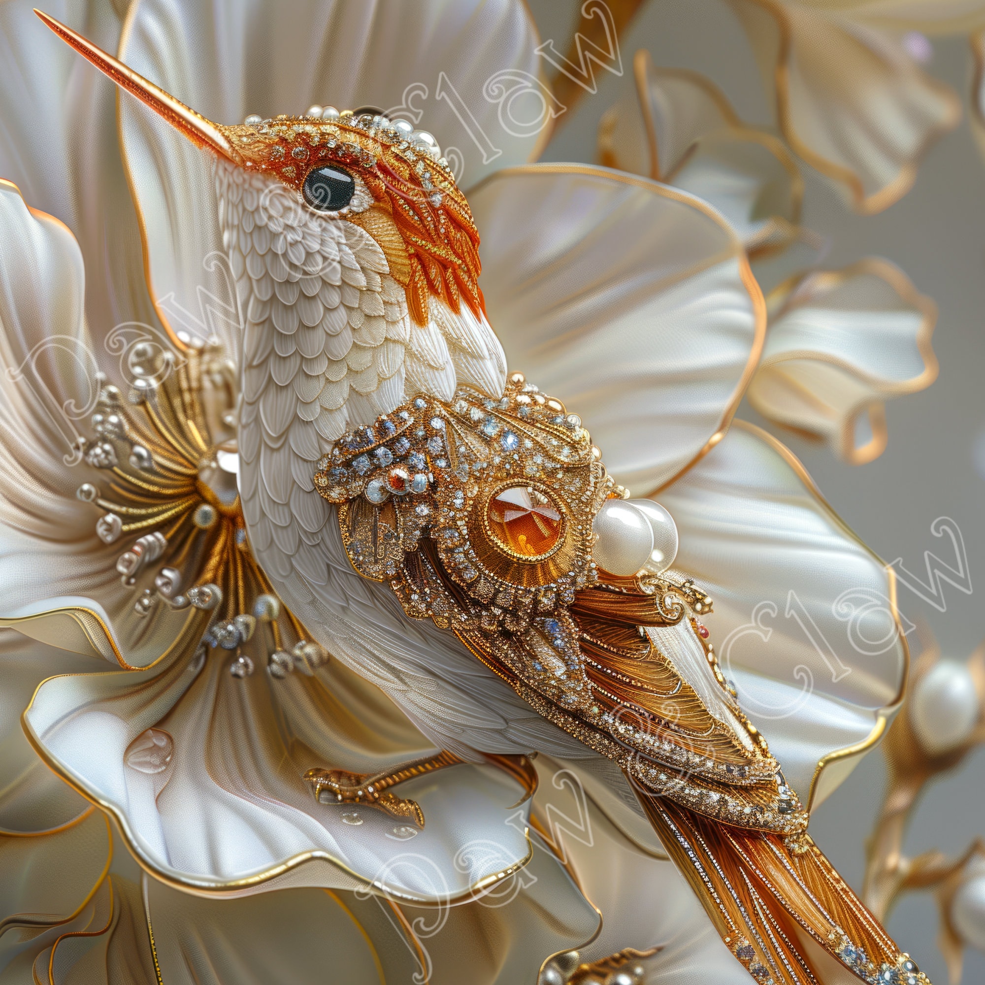 Jeweled Bird on Flowers Instant Download Ornate Diamond Decorated Bird ...