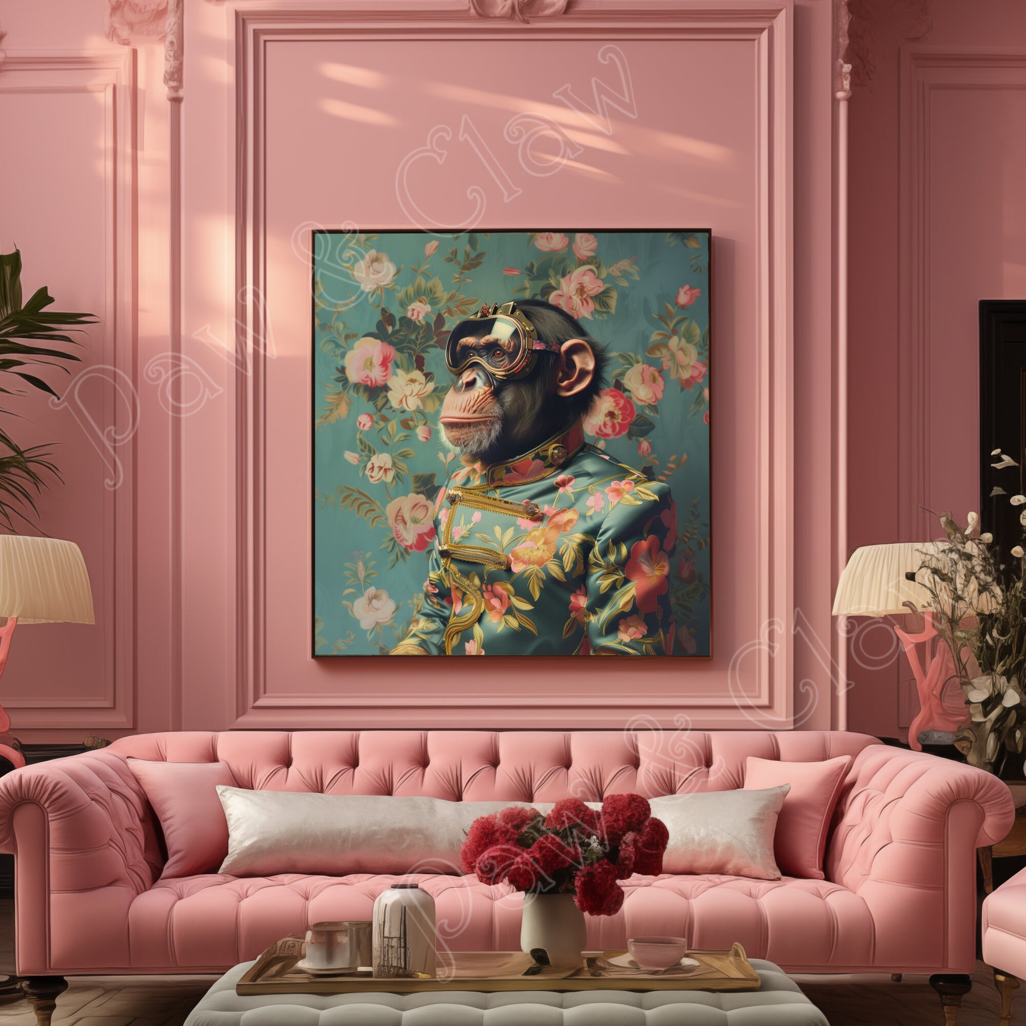 Floral Chimp Digital Download Original Wall Decor Art Painted Flower ...