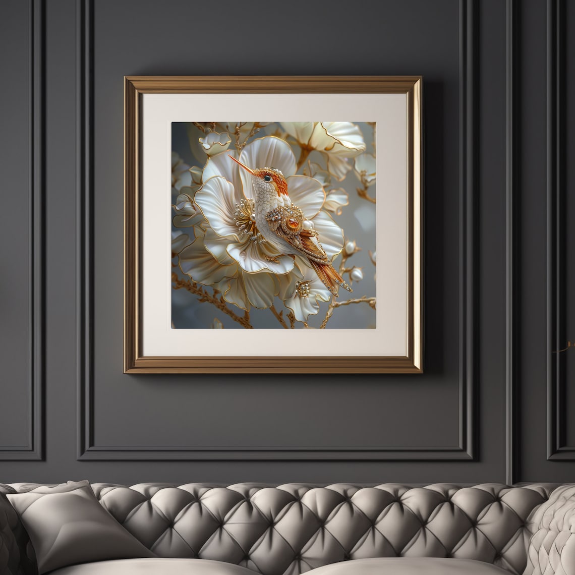 Jeweled Bird on Flowers Instant Download Ornate Diamond Decorated Bird ...