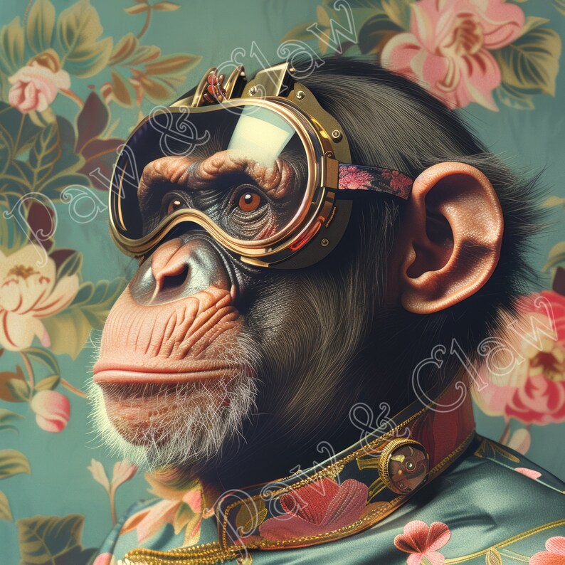 Floral Chimp Digital Download Original Wall Decor Art Painted Flower ...