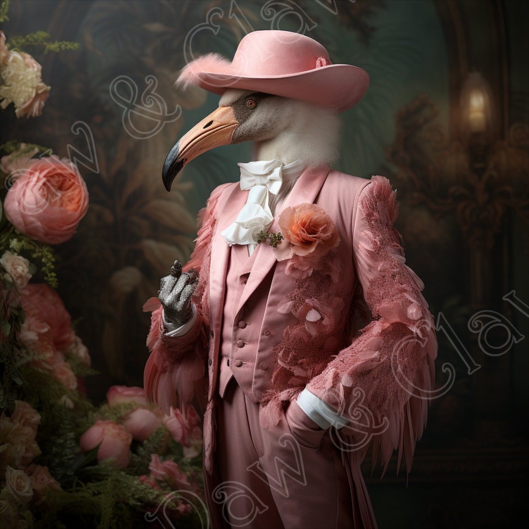 Fancy Flamingo Vintage Art Print, Digital Download, Retro Wall Decor ...