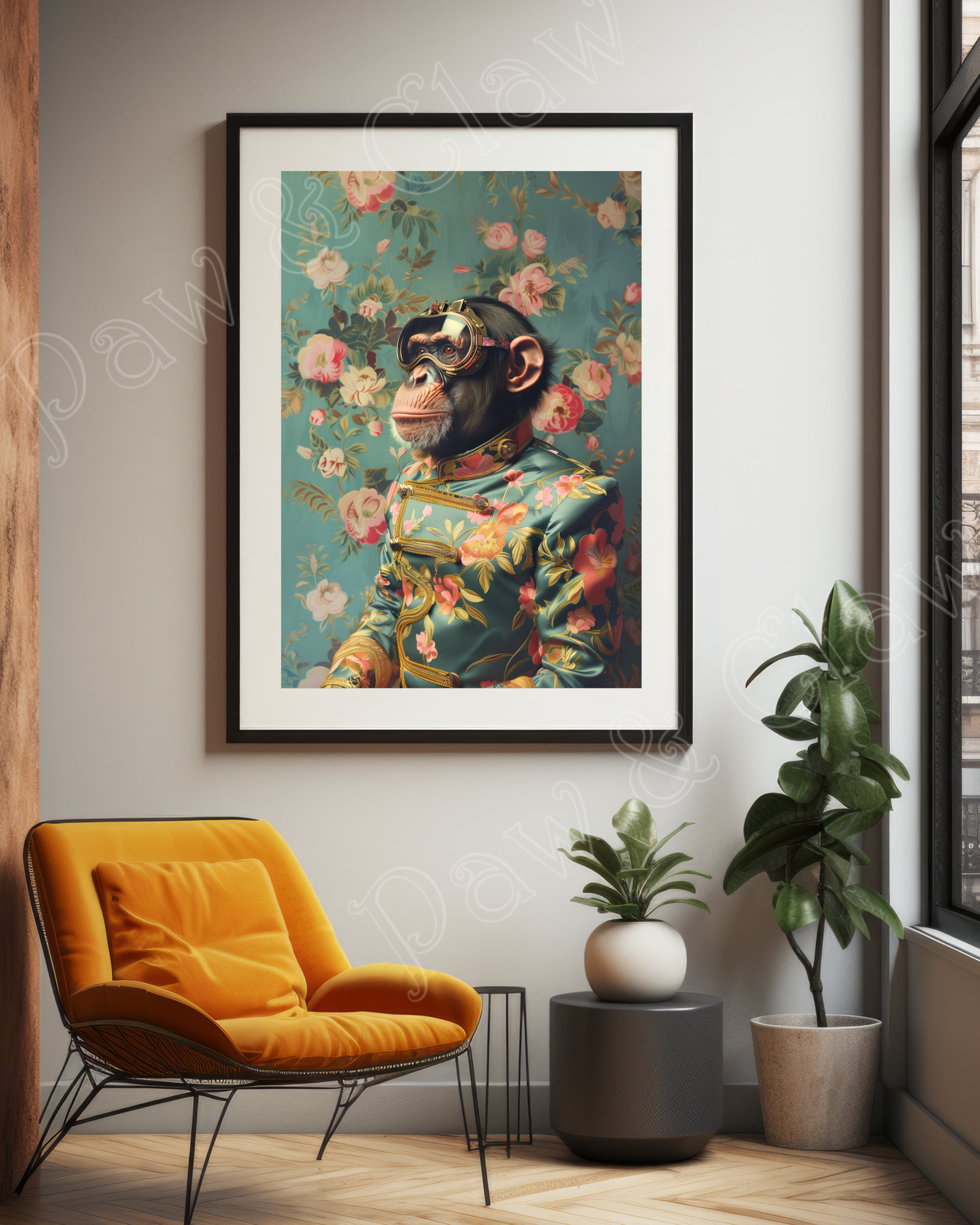 Floral Chimp Digital Download Original Wall Decor Art Painted Flower ...