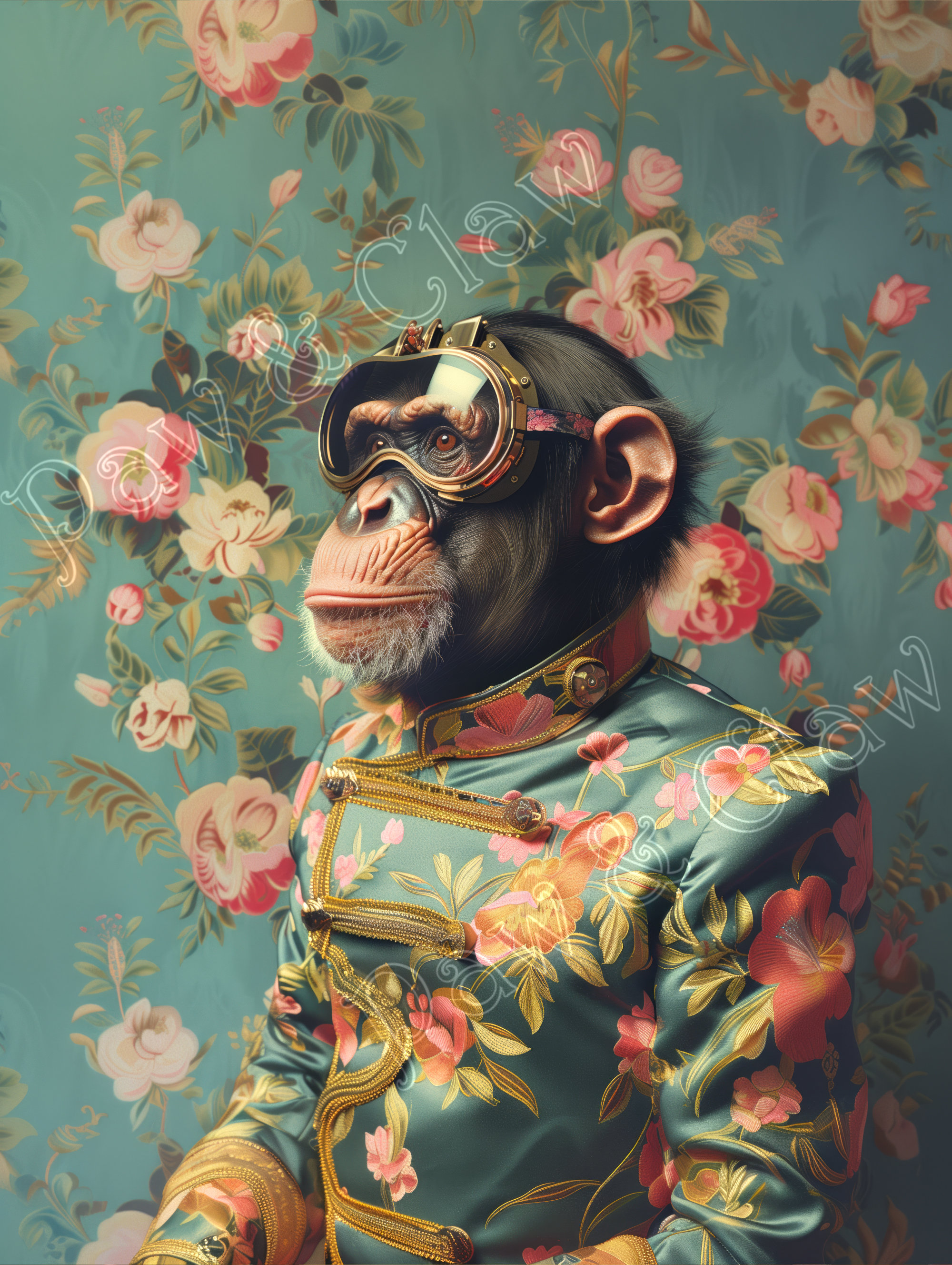 Floral Chimp Digital Download Original Wall Decor Art Painted Flower ...