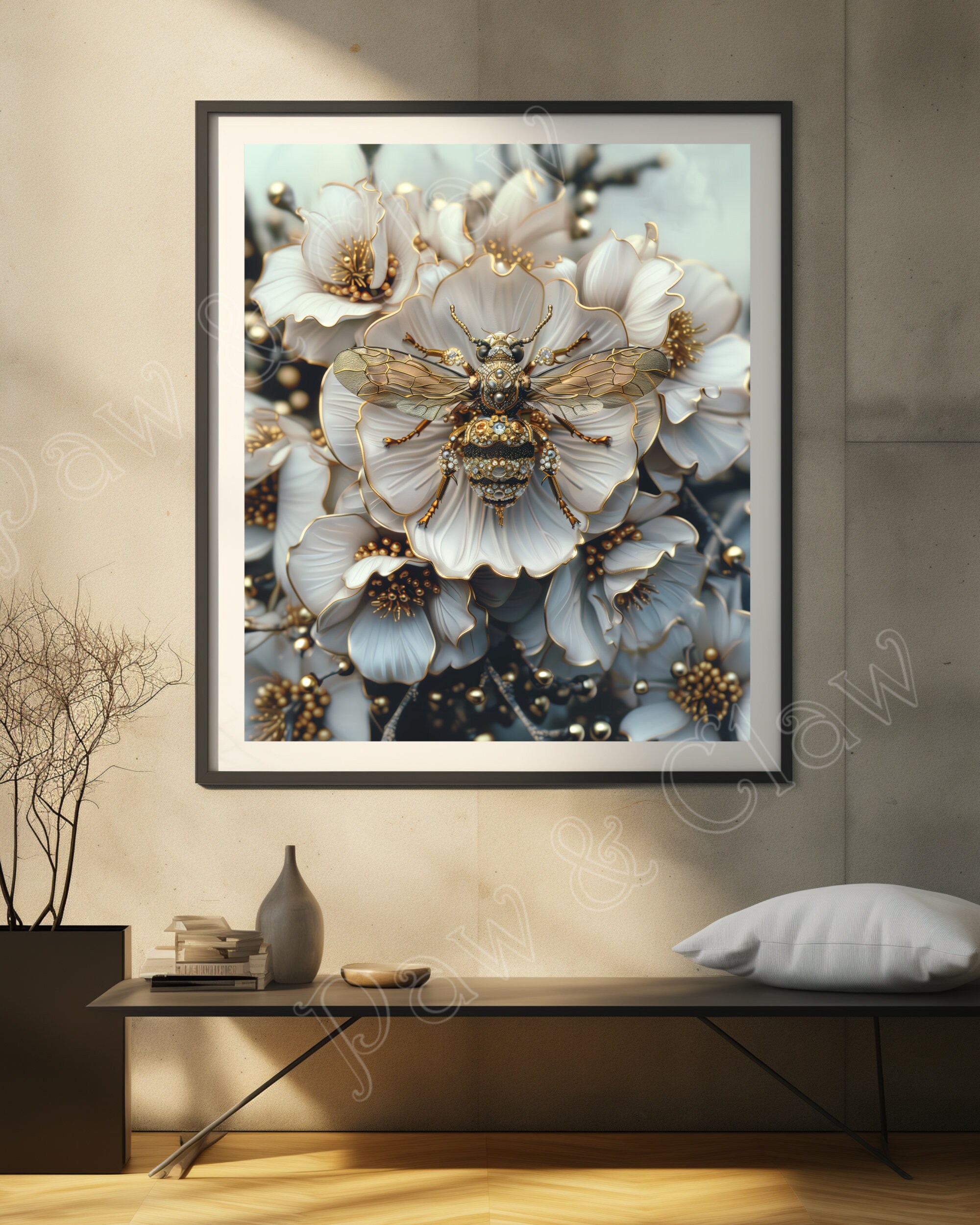 Jeweled Bee Instant Download Ornate Diamond Gold Decorated Insect ...