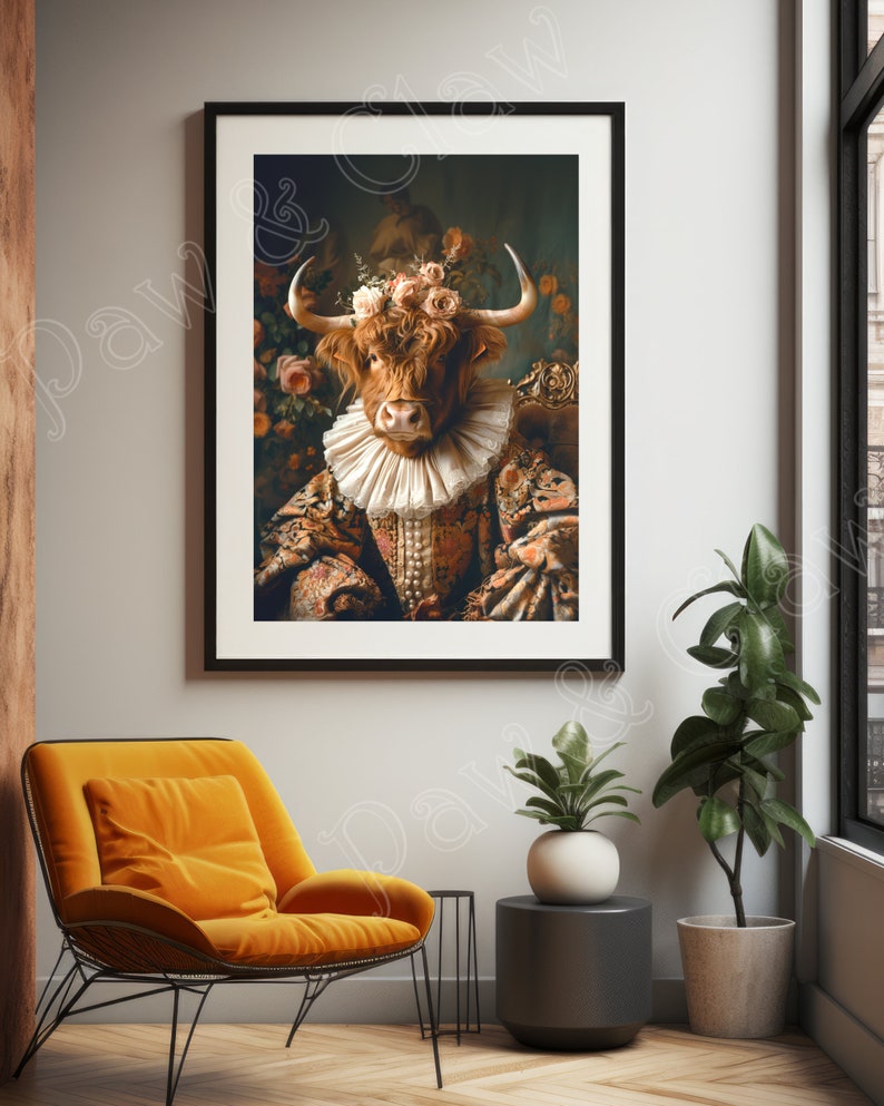 Highland Cow in Victorian Style Costume Instant Digital Downloadable ...