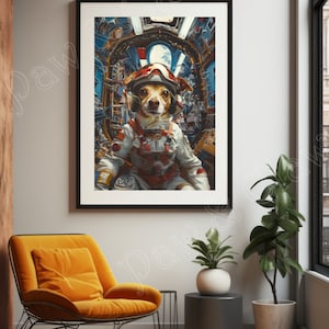 Space Dog Astronaut Eclectic Cosmic Art Home Decor Wall Art Aesthetic ...