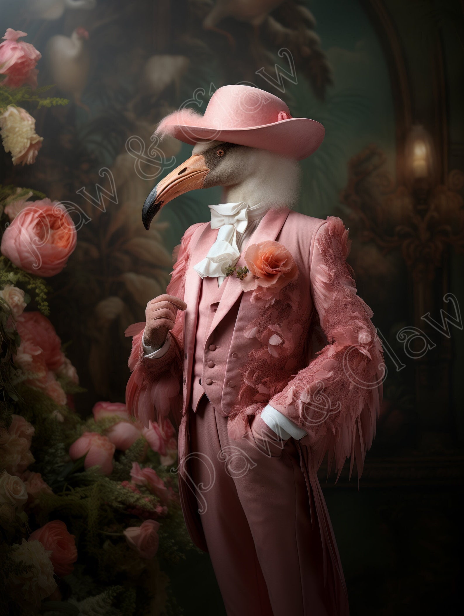 Fancy Flamingo Vintage Art Print Digital Download Retro Wall Decor ...