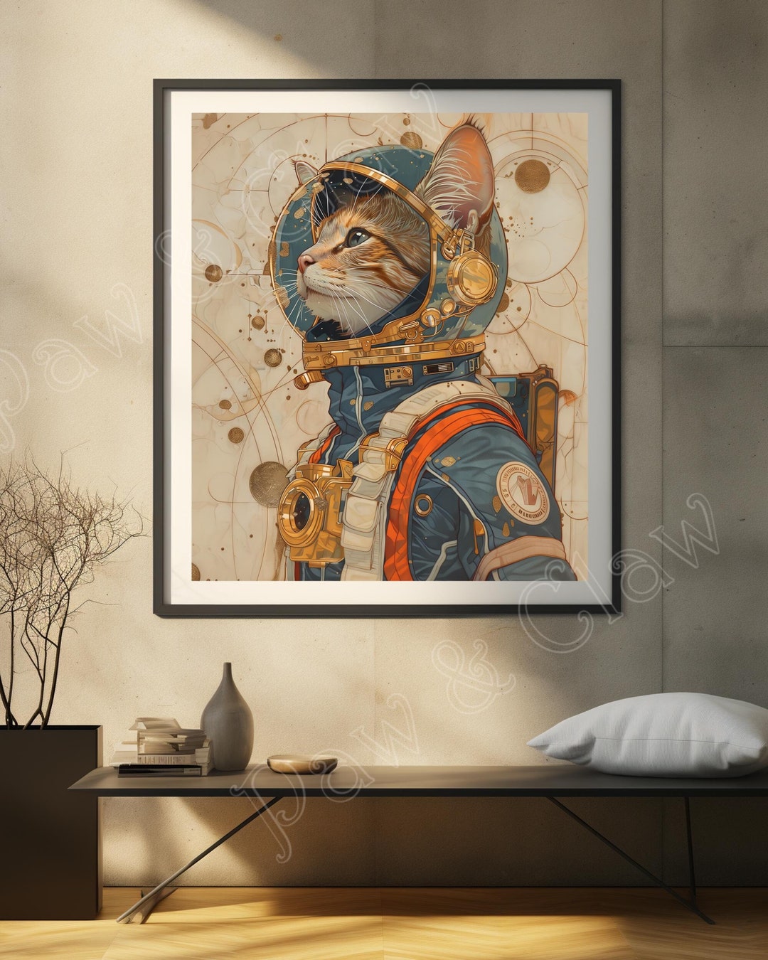 Art Nouveau Space Cat Astronaut Sci-fi Cat Digital Print Download Cat ...