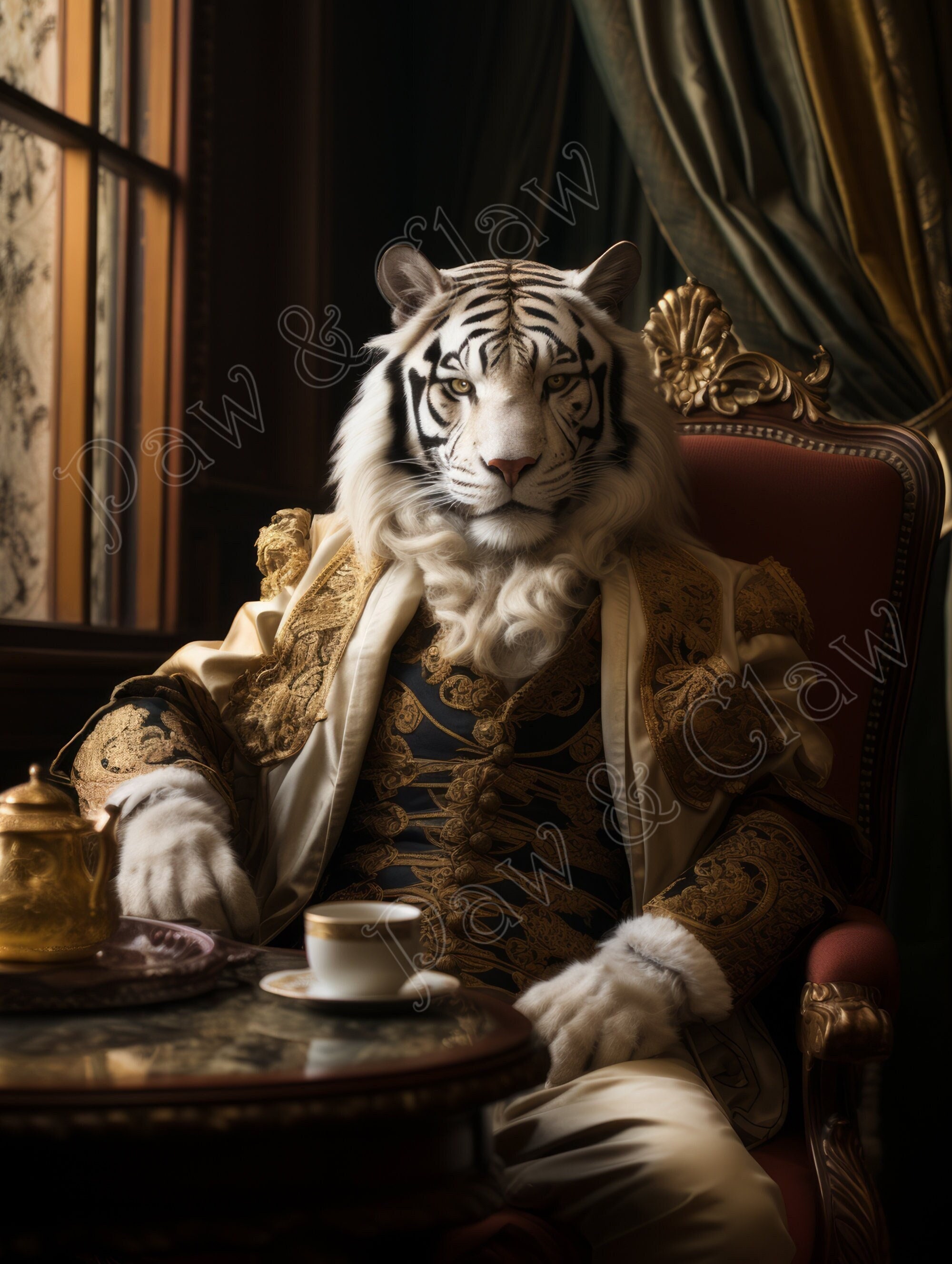 Cool White Tiger in Victorian Clothes Vintage Tiger Art Digital ...