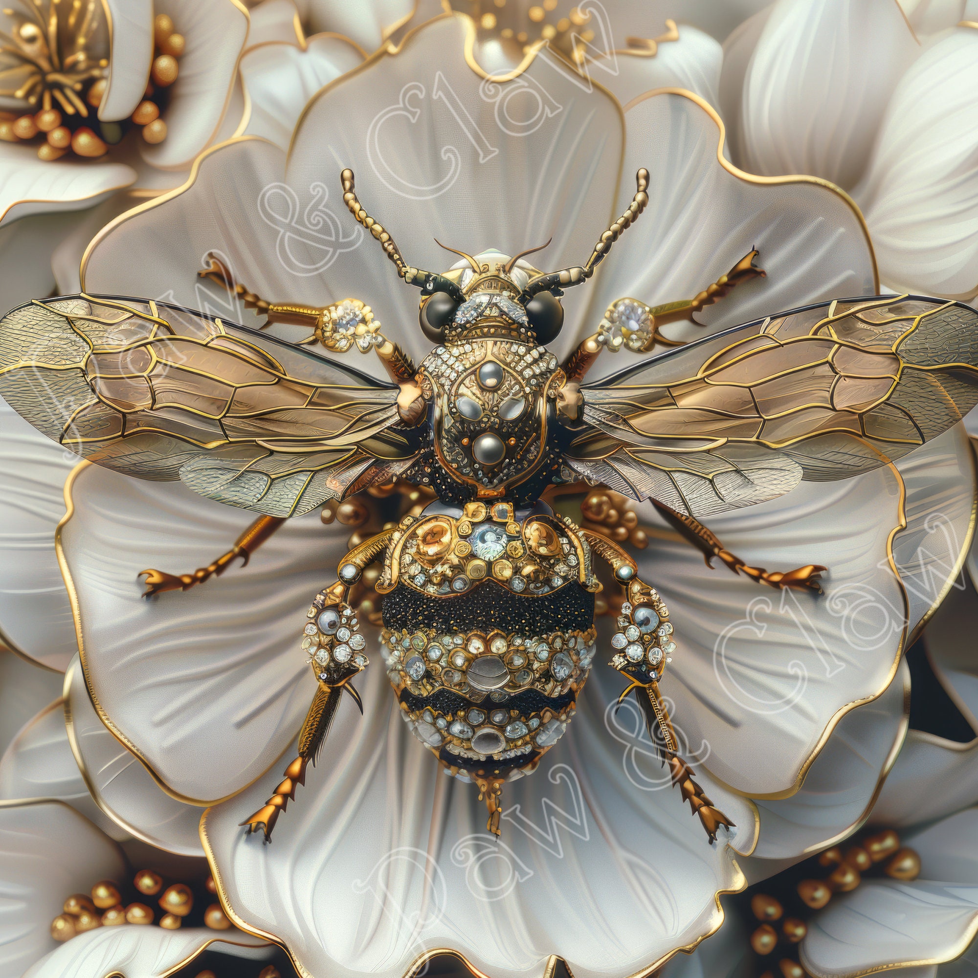 Jeweled Bee Instant Download Ornate Diamond Gold Decorated Insect ...