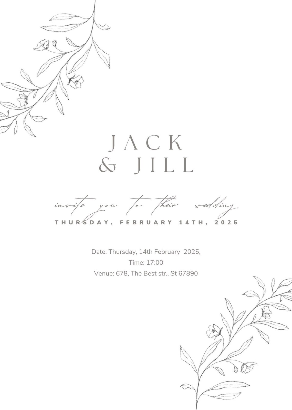 Clean and White Wedding Invitation Template - Etsy