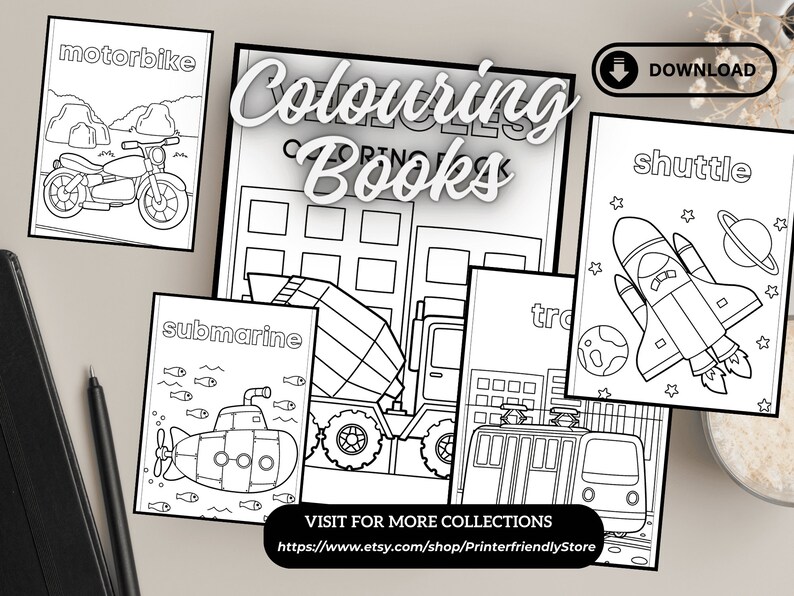 Printable Vehicle Coloring Book for Kids, Boys, Girls, & Teens. Vehicle ...